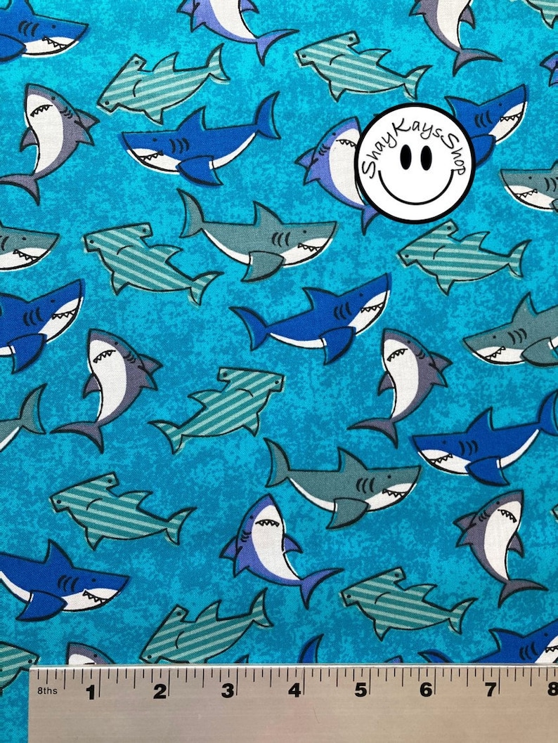 Novelty Sharks Fabric Light Dark Blue Light Dark Gray Sharks - Etsy