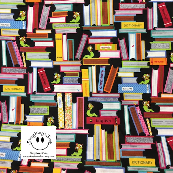 Bookworm Library Books Novelty Fabric Fabric Traditions Black | Etsy