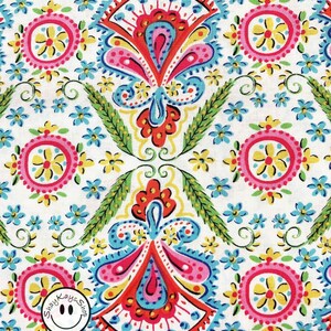 Bright Floral Fabric, Tuli Stylized Floral Multi Color Clothworks by ...