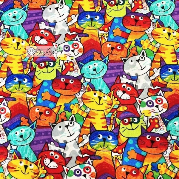 Cat Print Fabric - Etsy