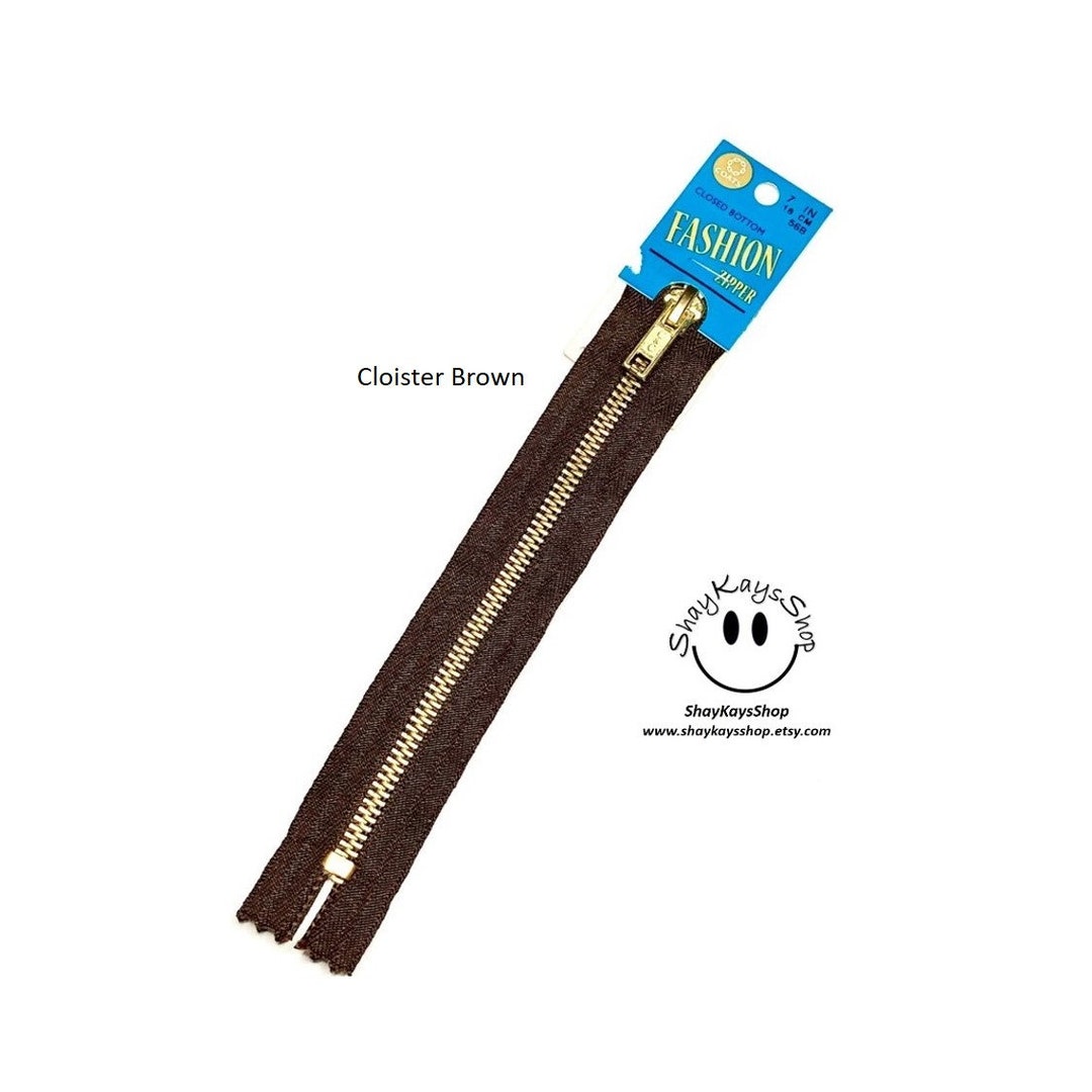 7 Inch Metal Regular Pull Fashion Zipper, Cloister Brown, Closed Bottom ...