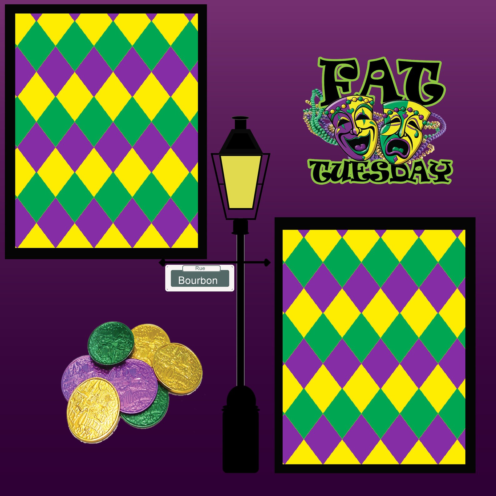 Mardi Gras Digital Scrapbook Page Kit - Etsy