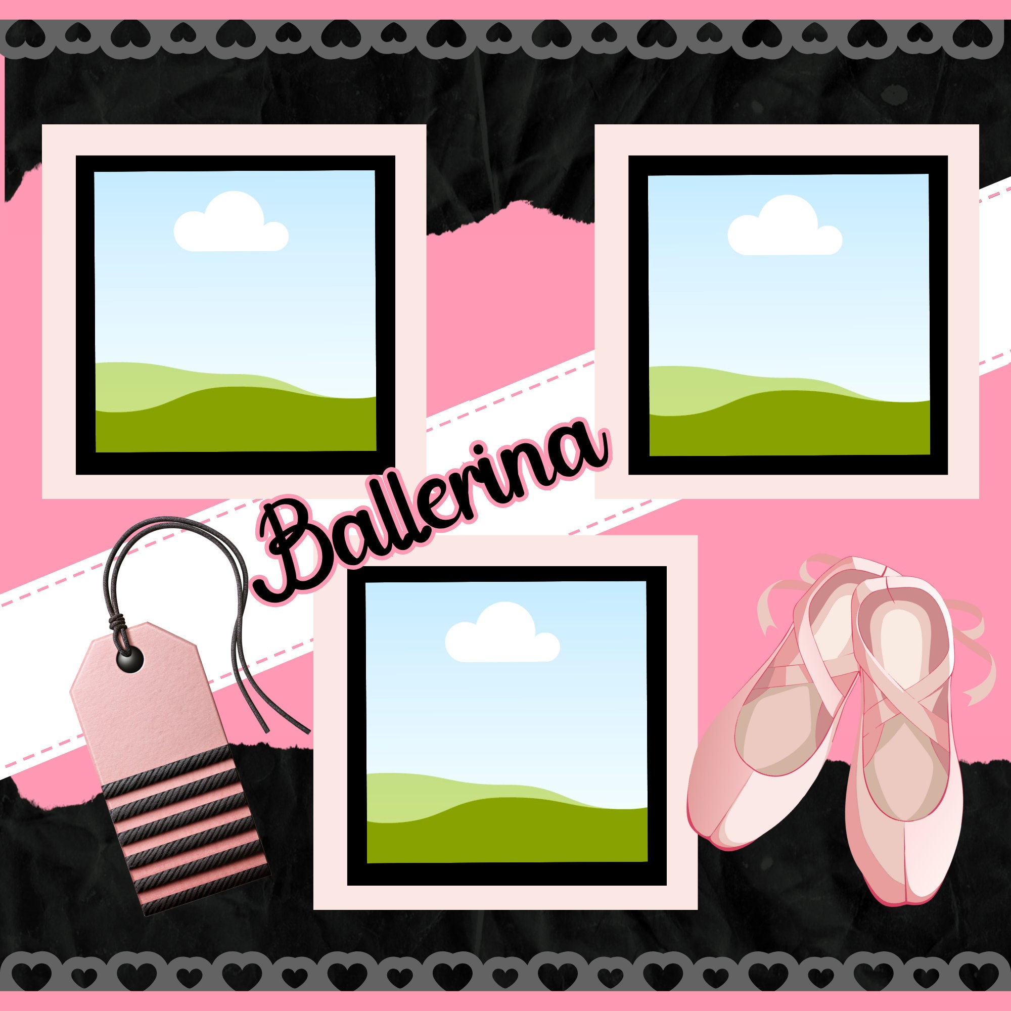 Ballerina Scrapbook Pages: Pink & Black 12x12 Template (digital ...