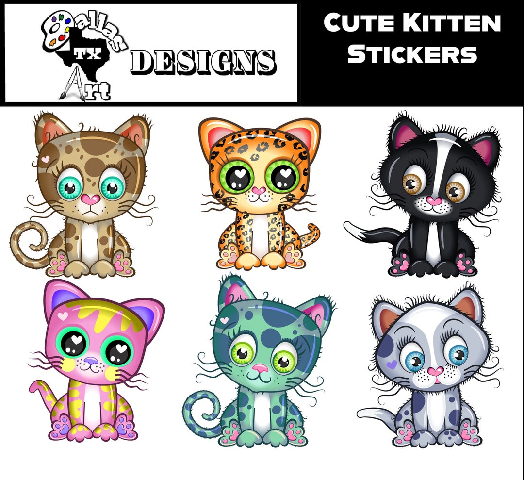 Cute Kittens Digital Clip Art Printable Stickers | 6 Unique Furry Big ...
