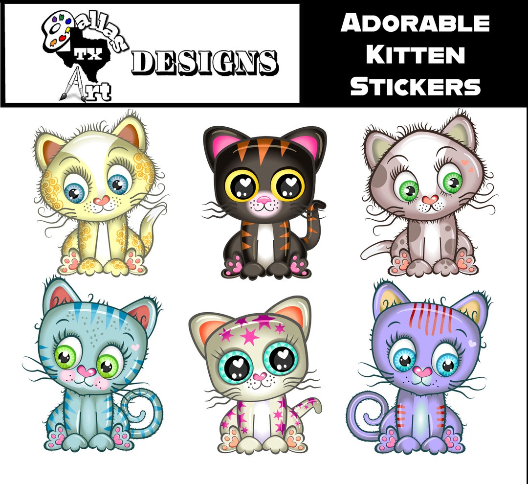 Cute Kittens Digital Clip Art Printable Sticker Set #2 | 6 Unique Furry ...