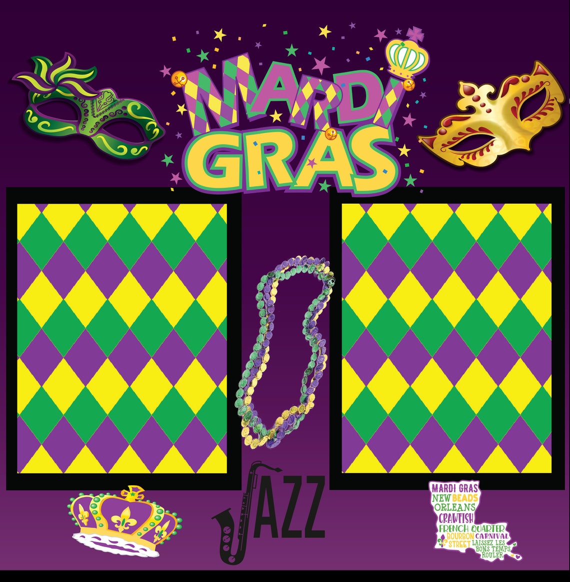 Mardi Gras Digital Scrapbook Page Kit - Etsy