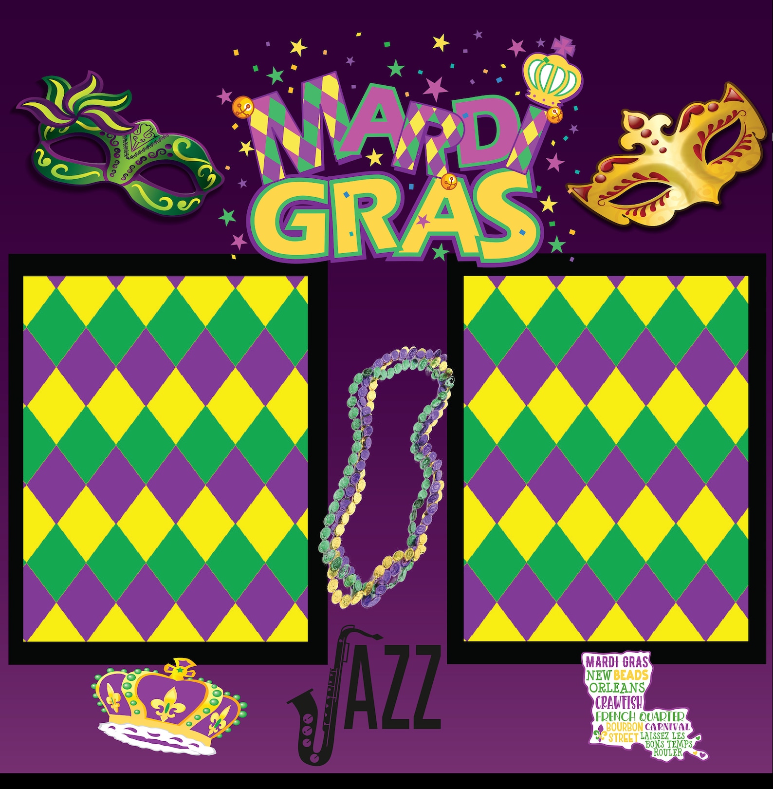 Mardi Gras Digital Scrapbook Page Kit - Etsy