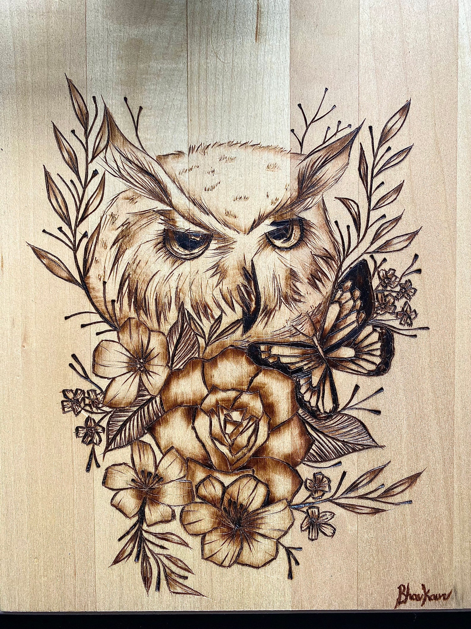 Floral Owl Pyrography Art Piece - Etsy