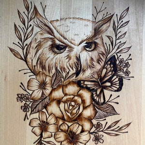 Floral Owl Pyrography Art Piece - Etsy