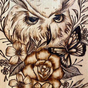 Floral Owl Pyrography Art Piece - Etsy