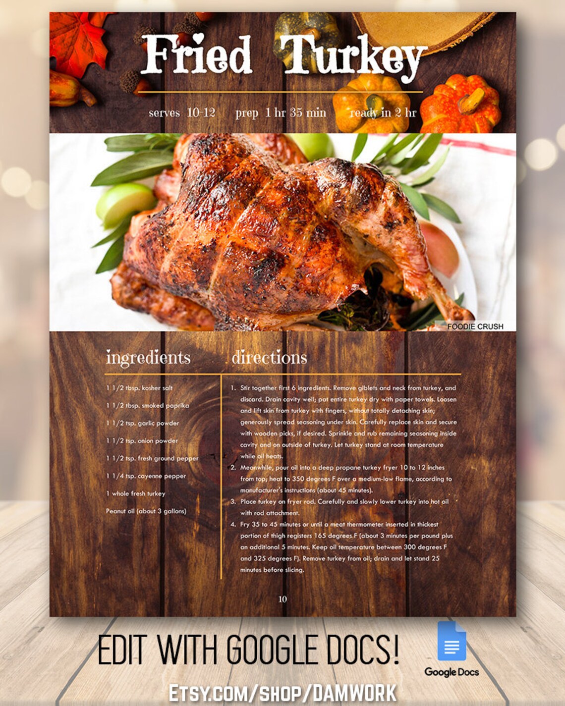 Thanksgiving Holiday Recipe Book Template - Rustic Traditional Style ...