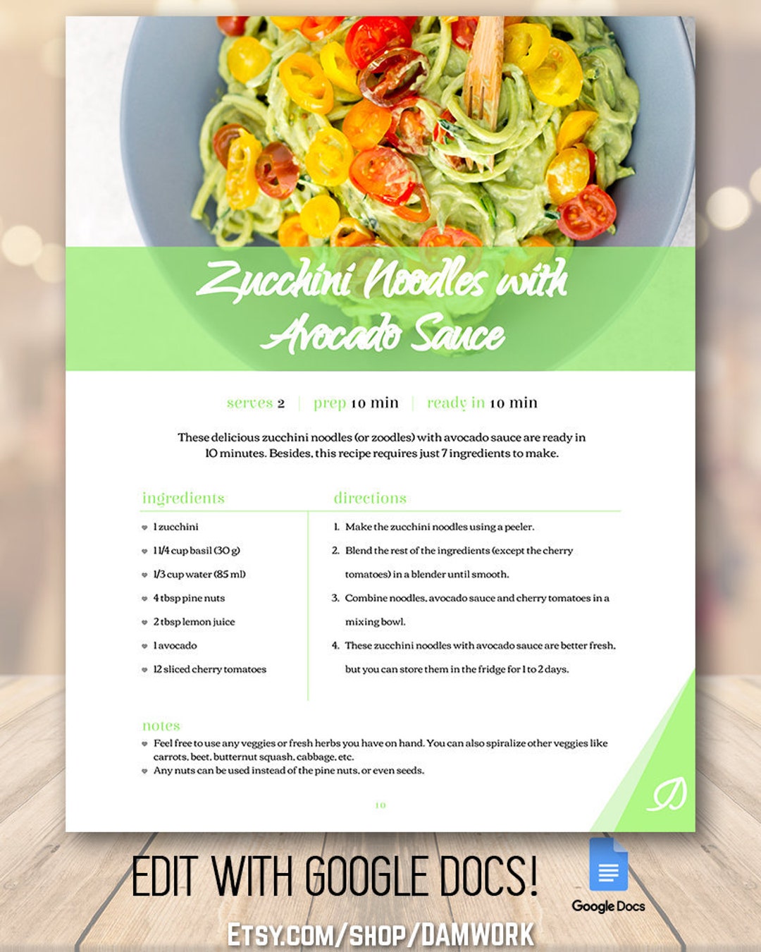 Healthy Recipe Book Template Green Vegan Vegetarian Natural Eco Fresh ...
