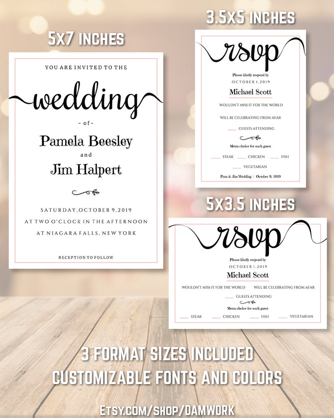 Wedding Invitation Cards Template Set Suite Package, 5x7 3.5x5 5x3.5 ...