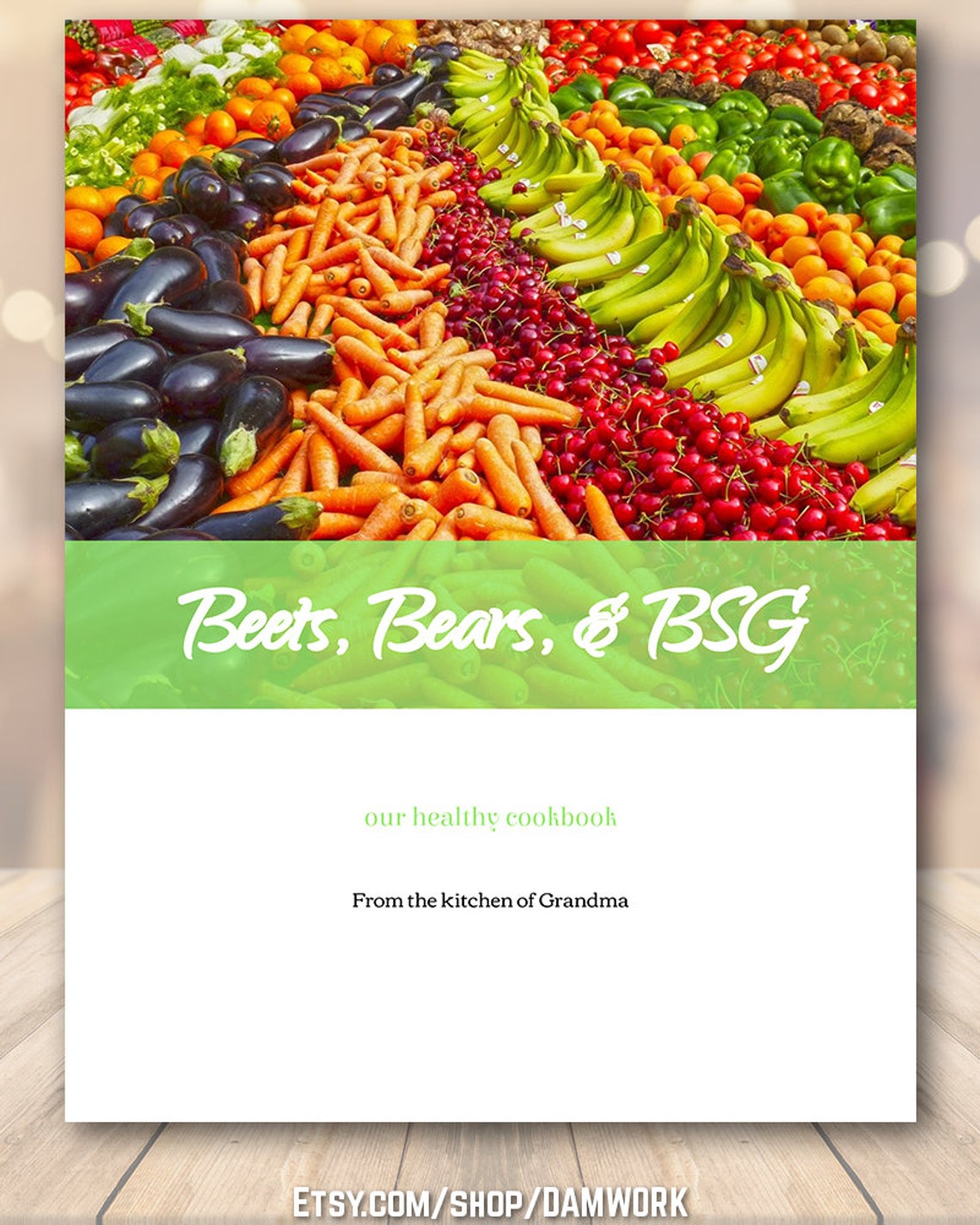 Healthy Recipe Book Template Green Vegan Vegetarian Natural Eco Fresh ...