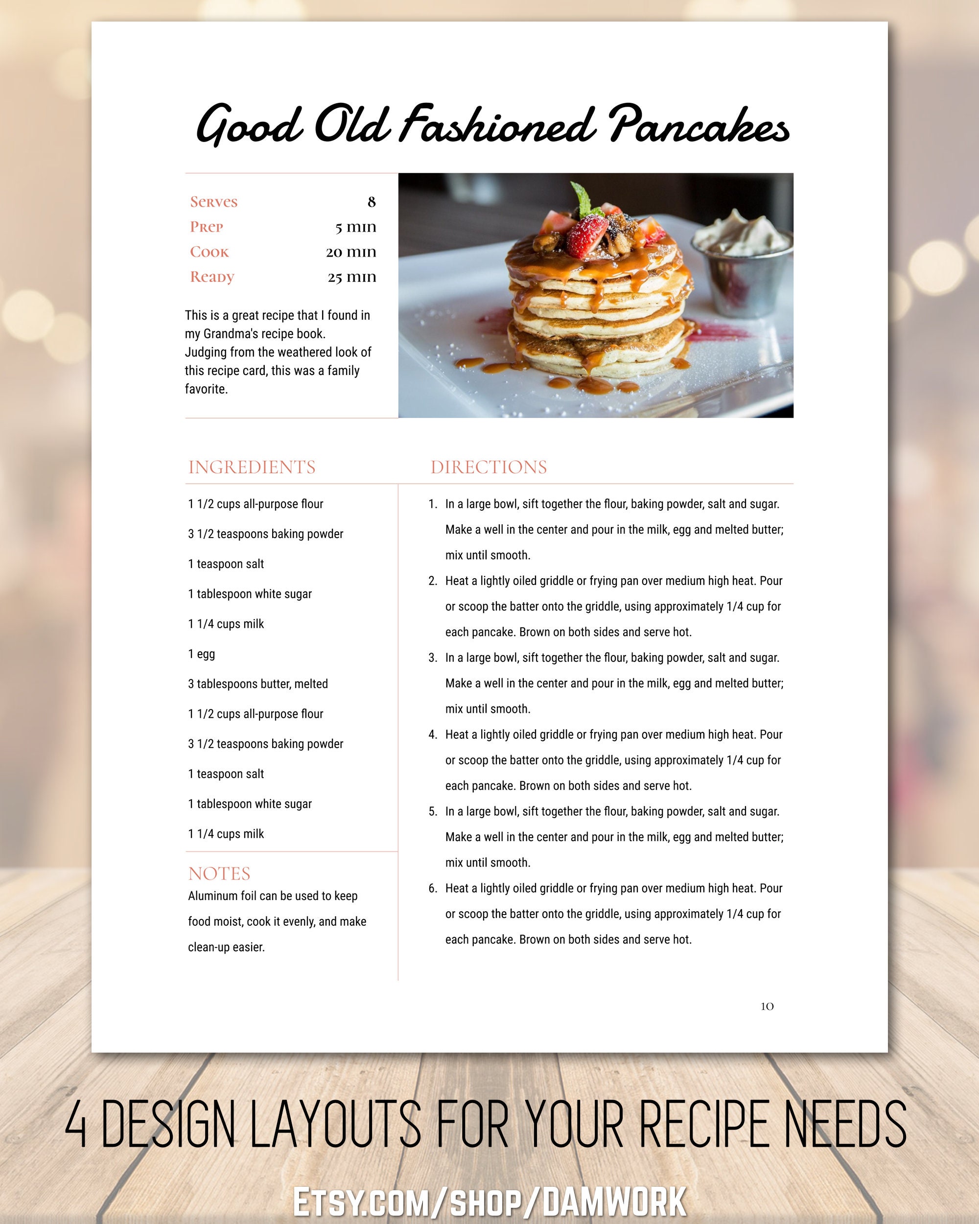 Recipe Book Template 4 Design Layouts Frost, Family Cookbook, Editable ...