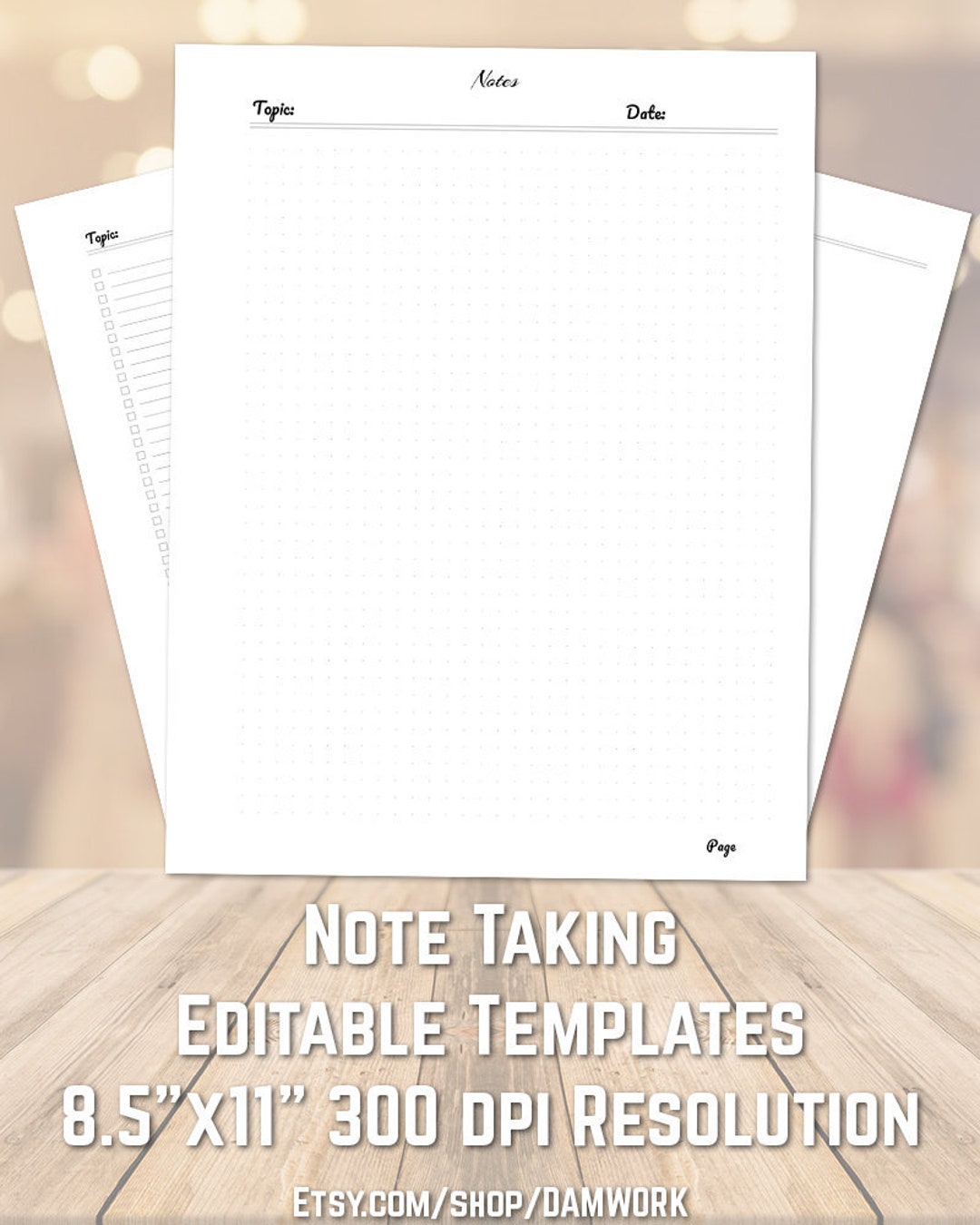 Note Taking Template Dot Paper Meetings School Business Bullet ...