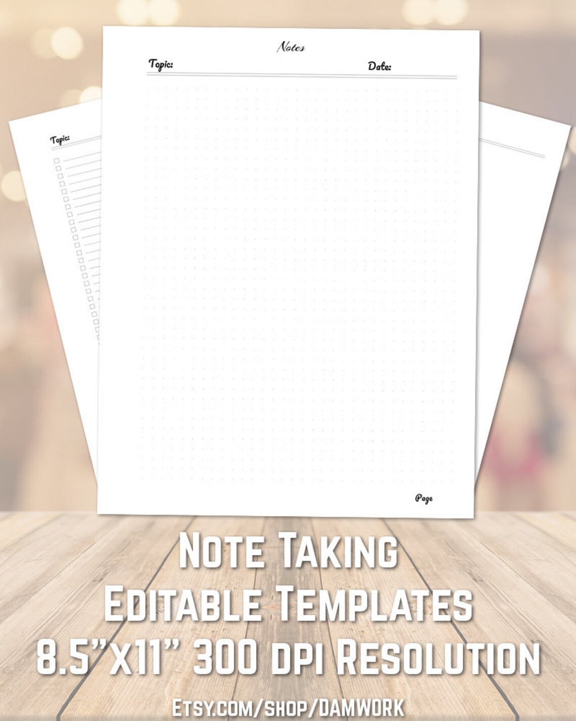 Note Taking Template Dot Paper Meetings School Business Bullet ...