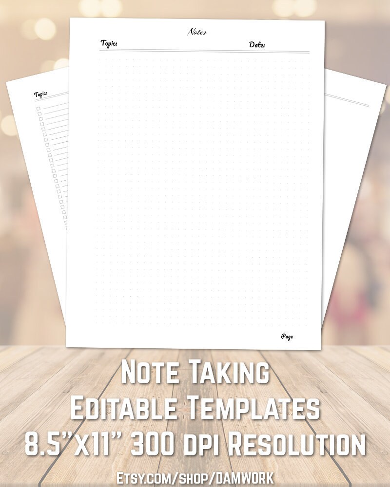 Note Taking Template Dot Paper Meetings School Business Bullet ...