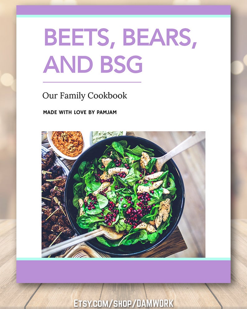 Purple Mint Recipe Book Template Family Create A Cookbook Editable ...