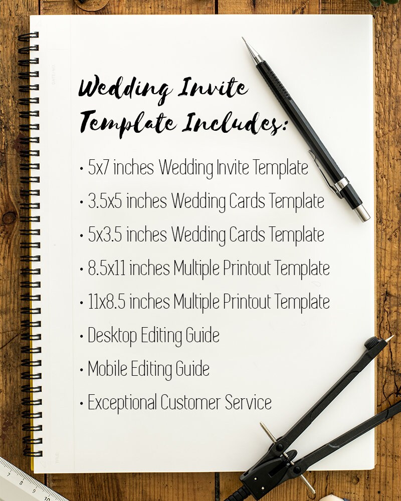 Clean Simple Wedding Invitation Cards Template Set Suite Package, 5x7 3 ...