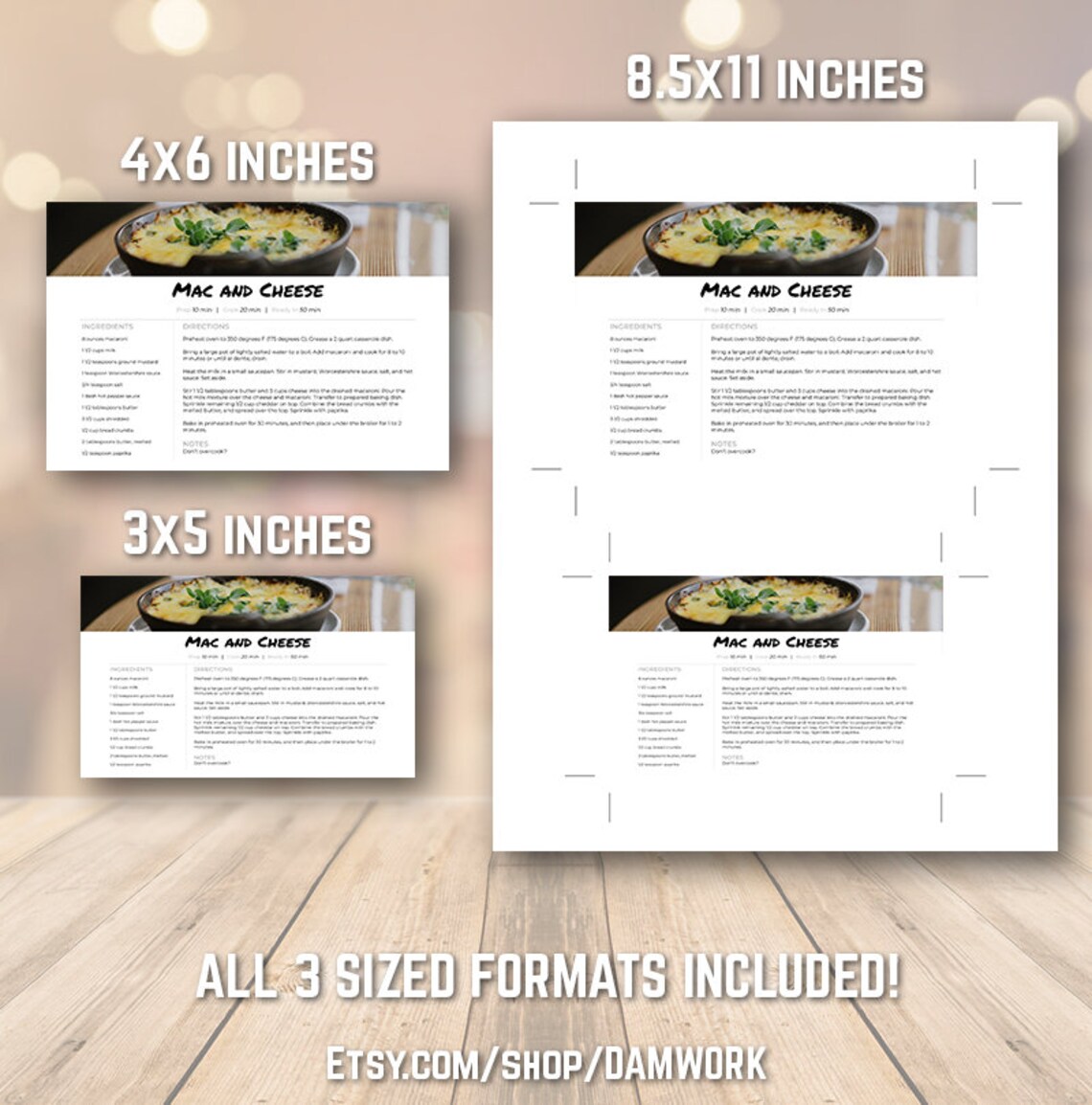 Recipe Card Template, 4x6 and 3x5 Inch Sizes, Printable Editable ...