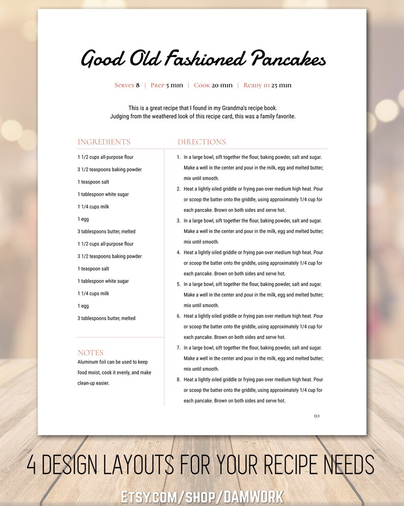 Recipe Book Template 4 Design Layouts Frost, Family Cookbook, Editable ...