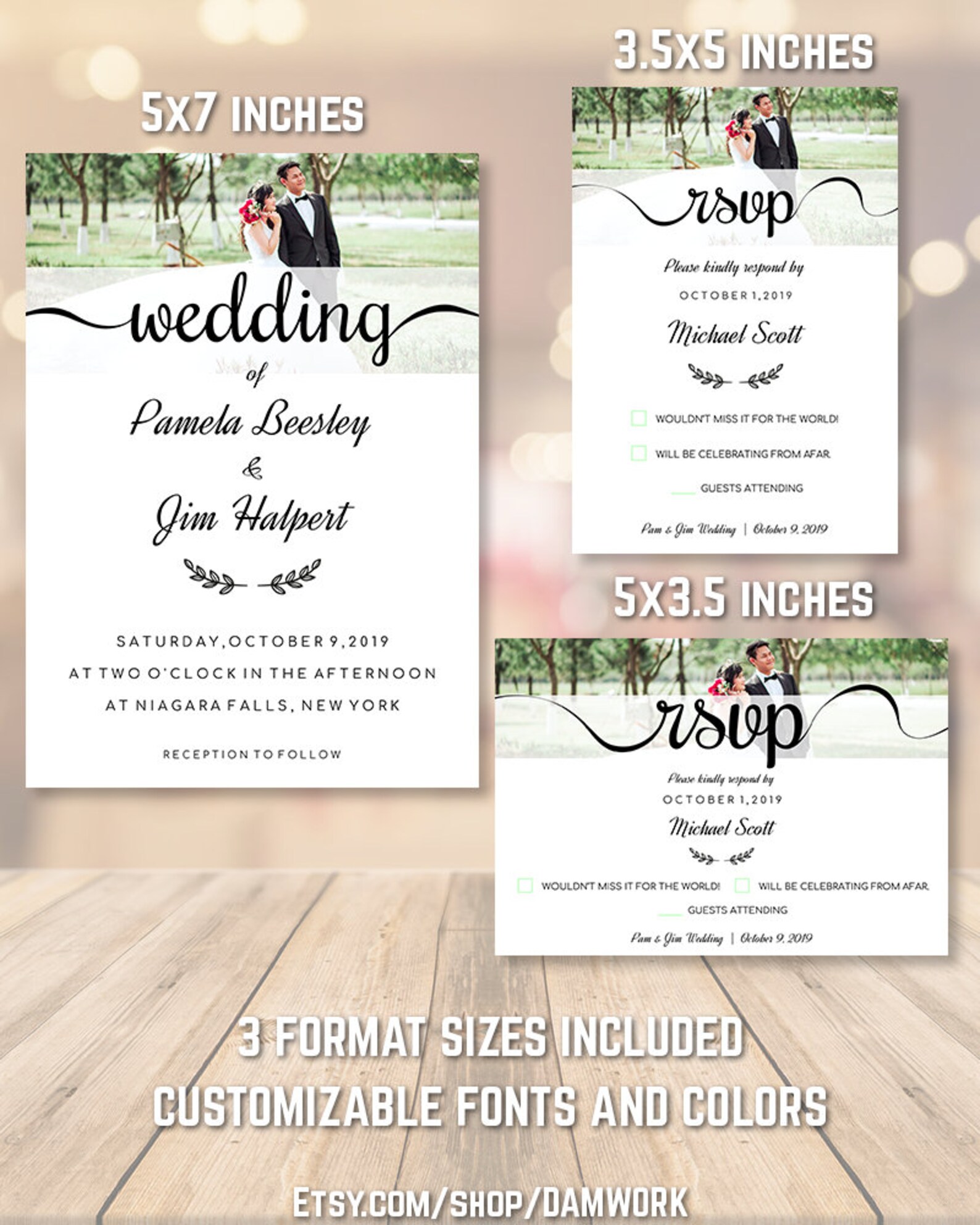 Wedding Invitation Cards Template Set Suite Package, 5x7 3.5x5 5x3.5 ...