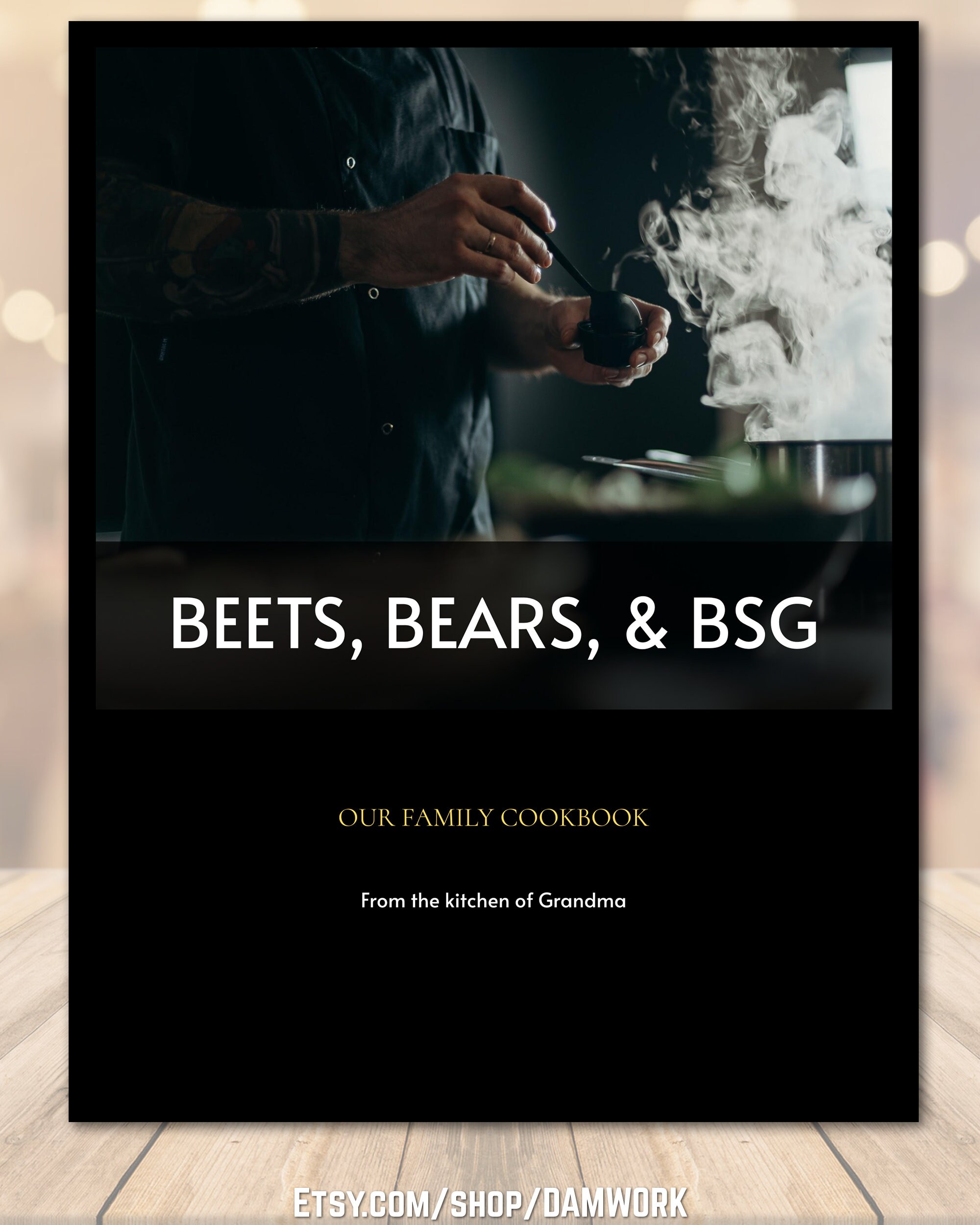 Recipe Book Template Cookbook, Luxury, Black, Dark, Editable Recipe ...