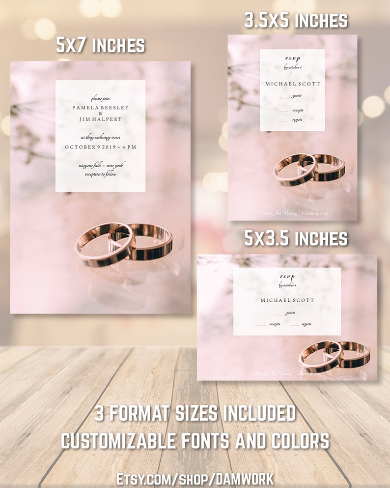 Clean Simple Wedding Invitation Cards Template Set Suite Package, 5x7 3 ...