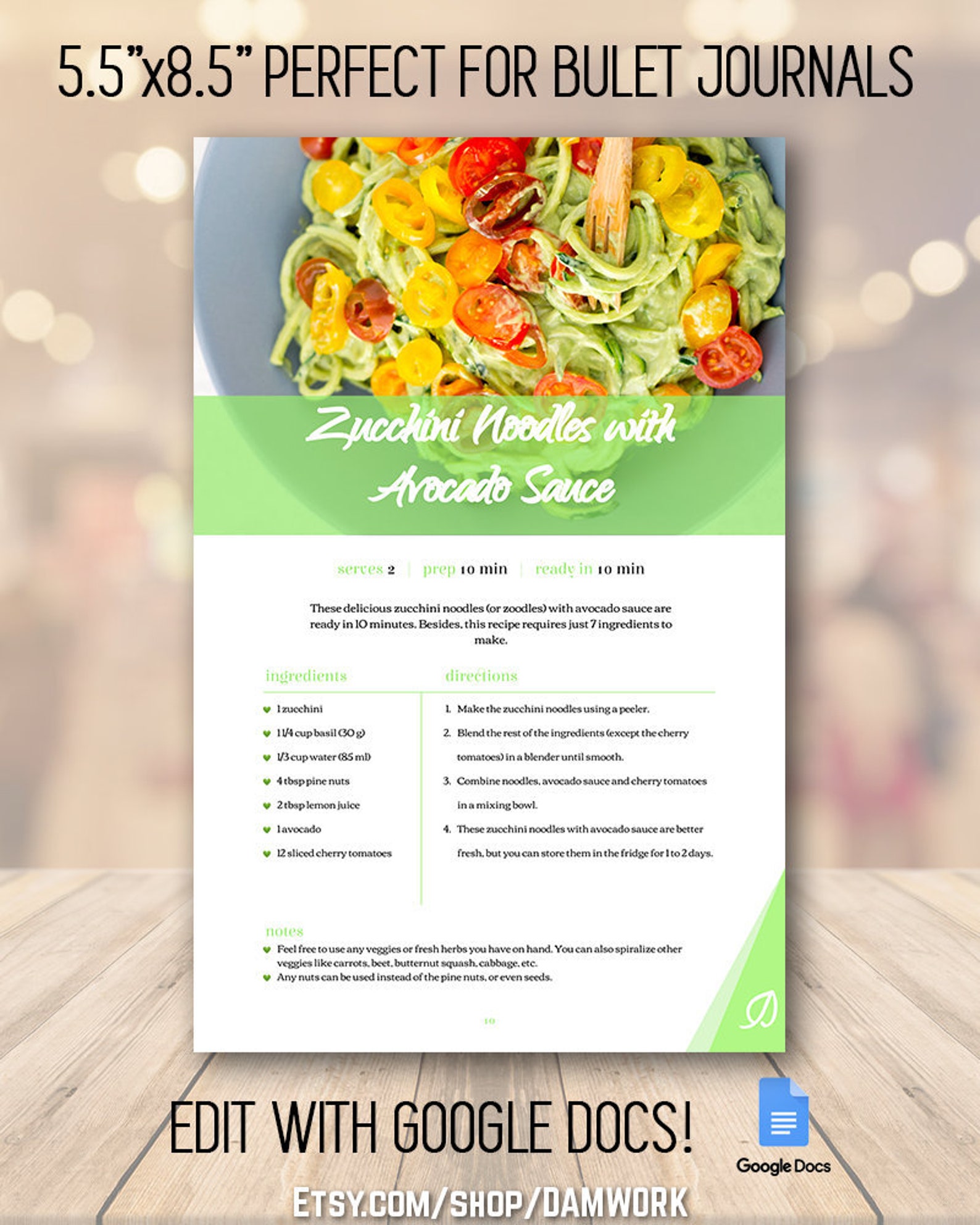5.5x8.5 Inch Recipe Book Template Healthy Bullet Journal Size, Planner ...