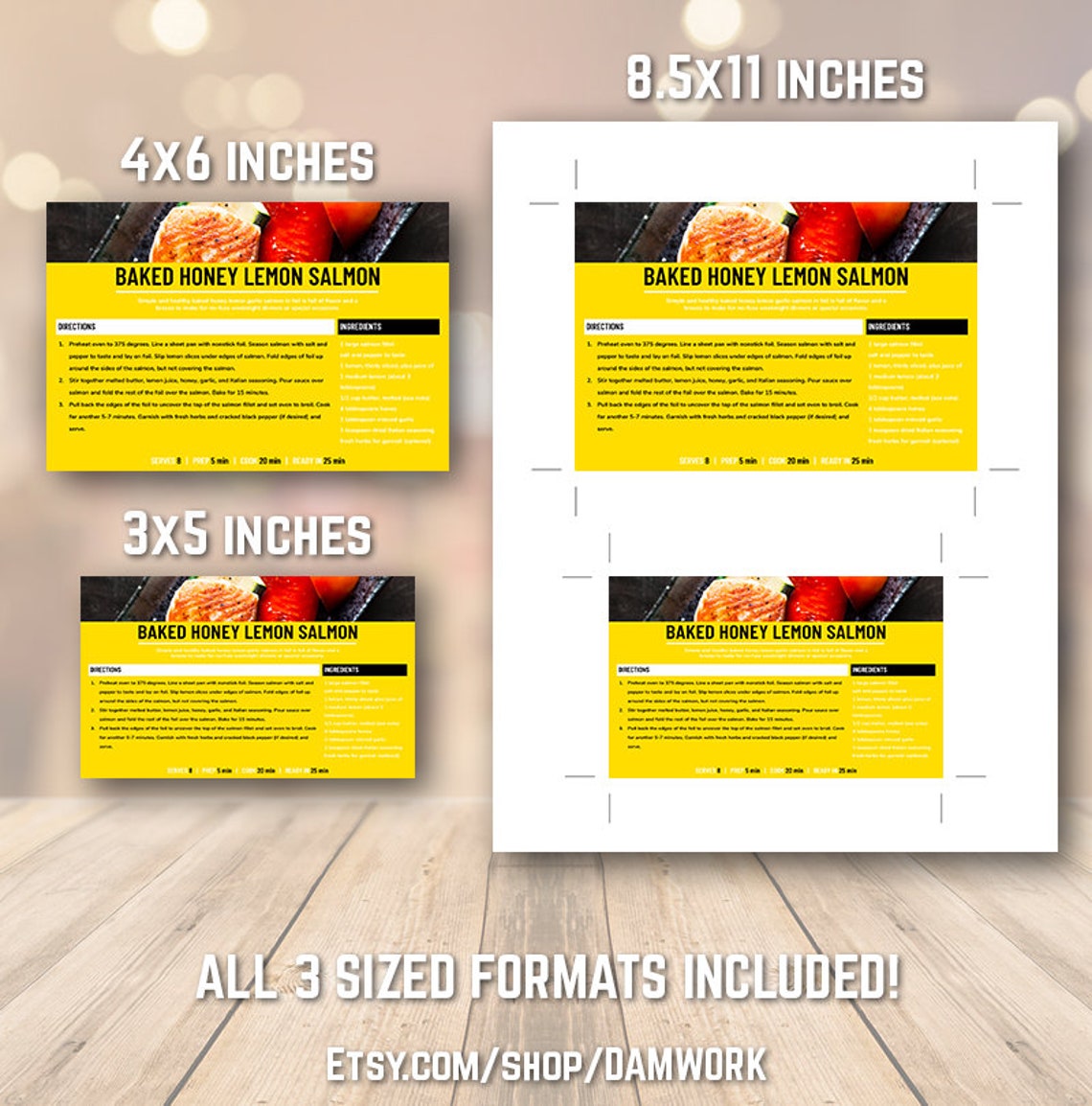 Bold Recipe Card Template 4x6 and 3x5 Inch Sizes Printable - Etsy