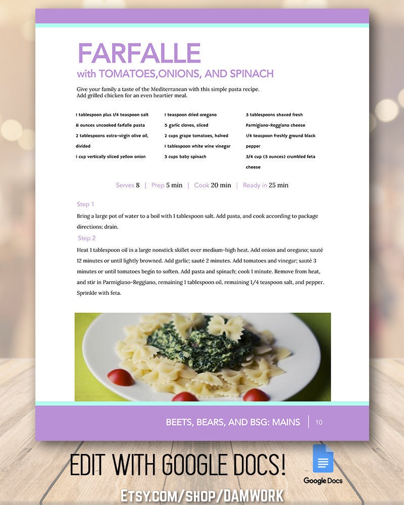 Purple Mint Recipe Book Template Family Create A Cookbook Editable ...