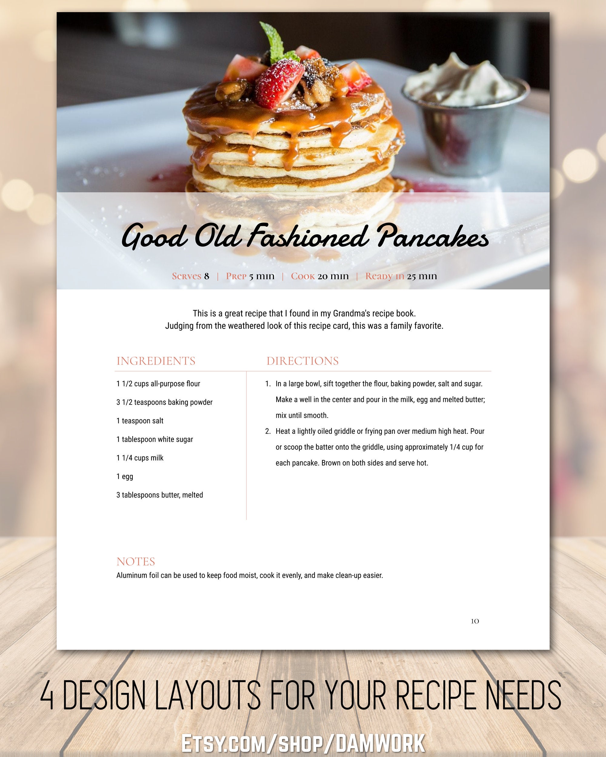 Recipe Book Template 4 Design Layouts Frost, Family Cookbook, Editable ...