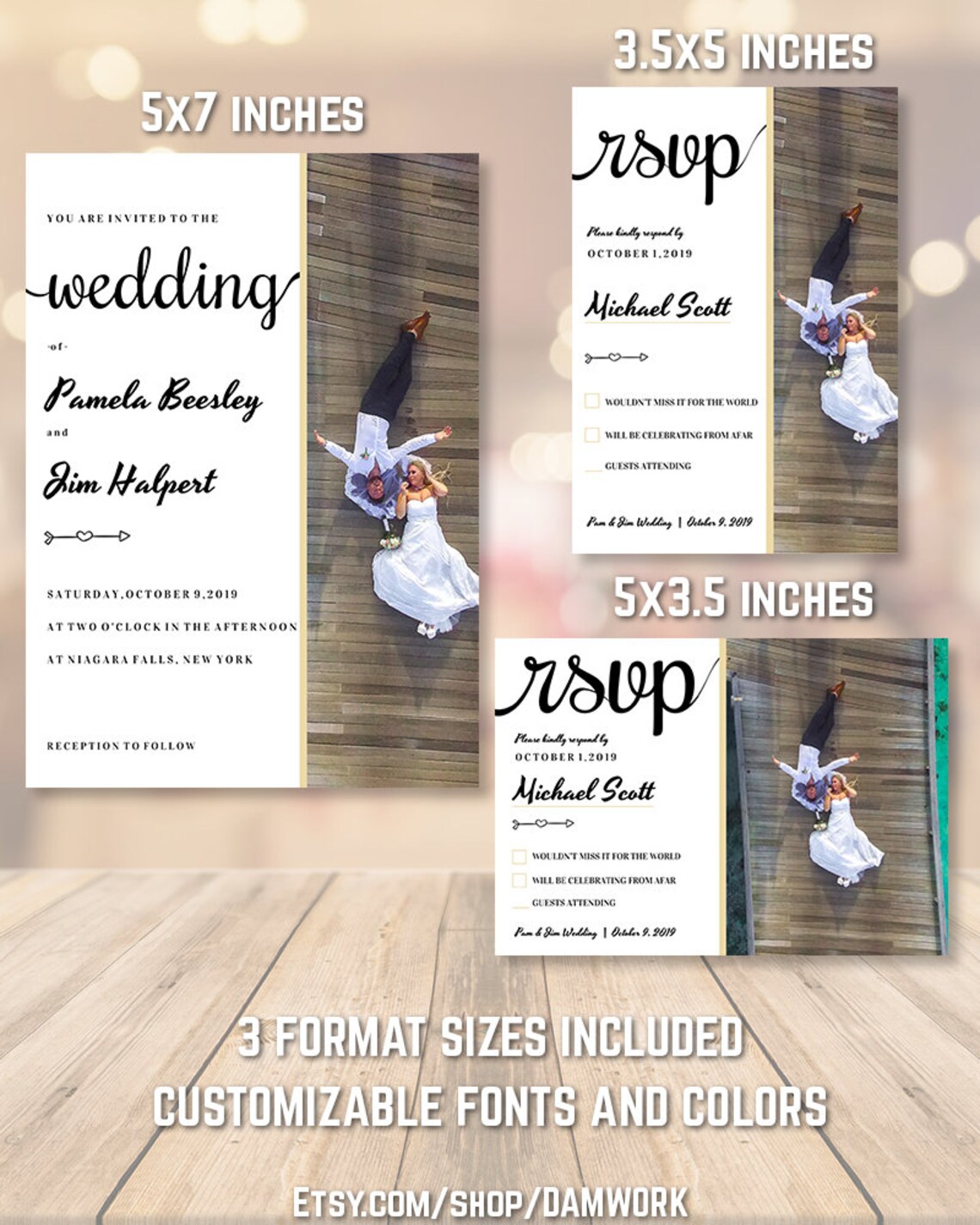 Wedding Invitation Cards Template Set Suite Package, 5x7 3.5x5 5x3.5 ...