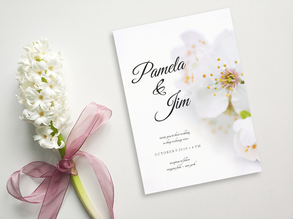 Clean Simple Flowers Wedding Invitation Cards Template Set Suite ...