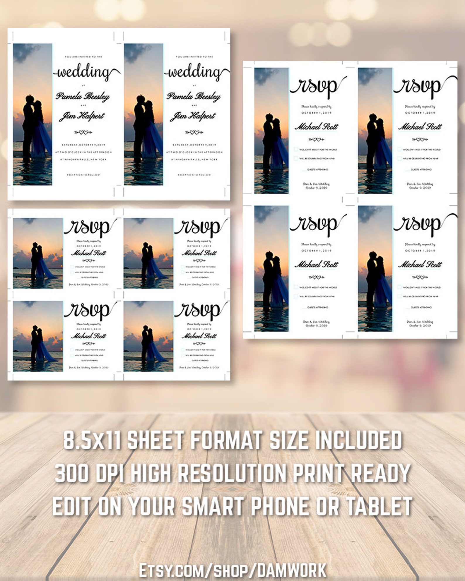 Wedding Invitation Cards Template Set Suite Package, 5x7 3.5x5 5x3.5 ...