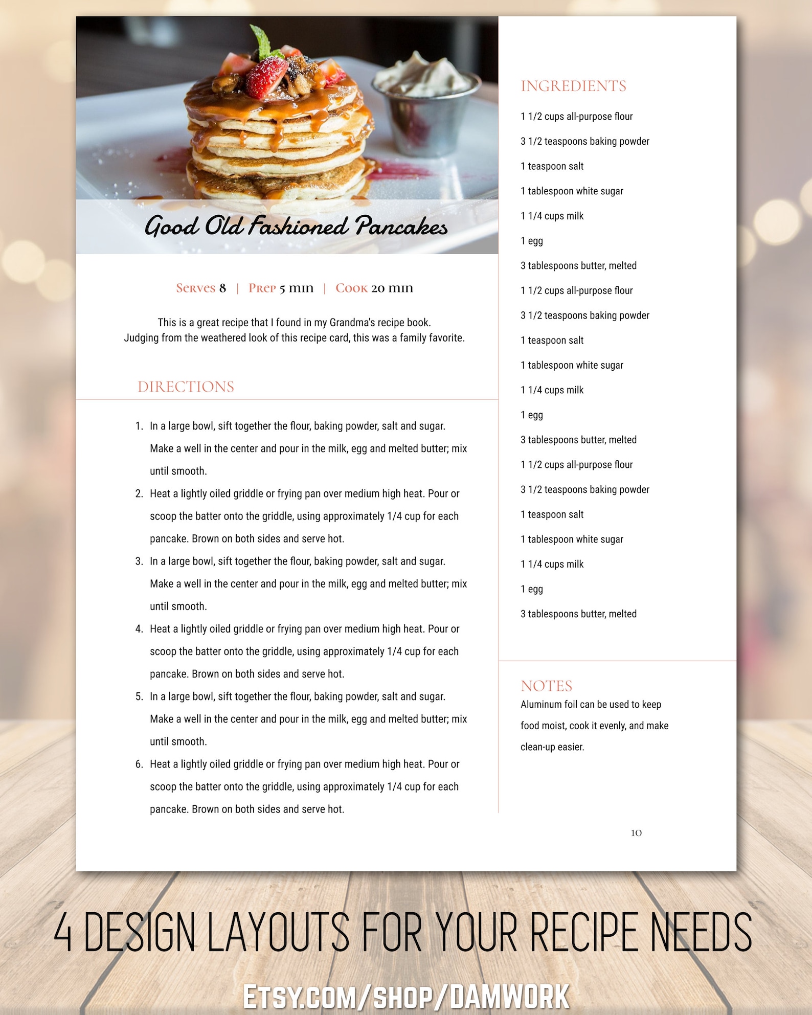 Recipe Book Template 4 Design Layouts Frost, Family Cookbook, Editable ...