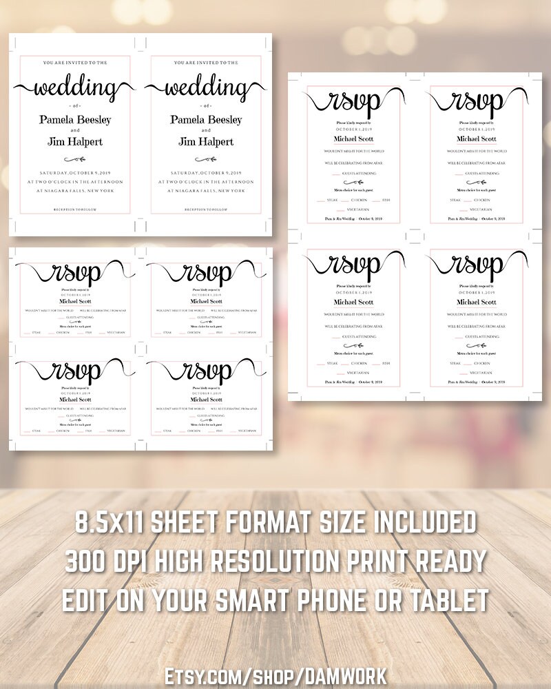 Wedding Invitation Cards Template Set Suite Package, 5x7 3.5x5 5x3.5 ...
