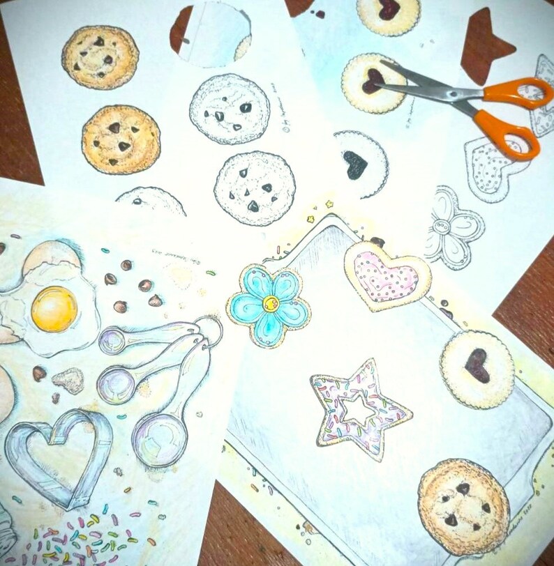 Hand Drawn Cookie-themed Coloring Pages - Etsy
