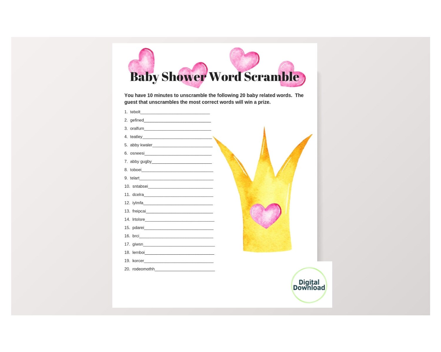 Baby Word Scramble Princess Shower Game Baby Shower - Etsy