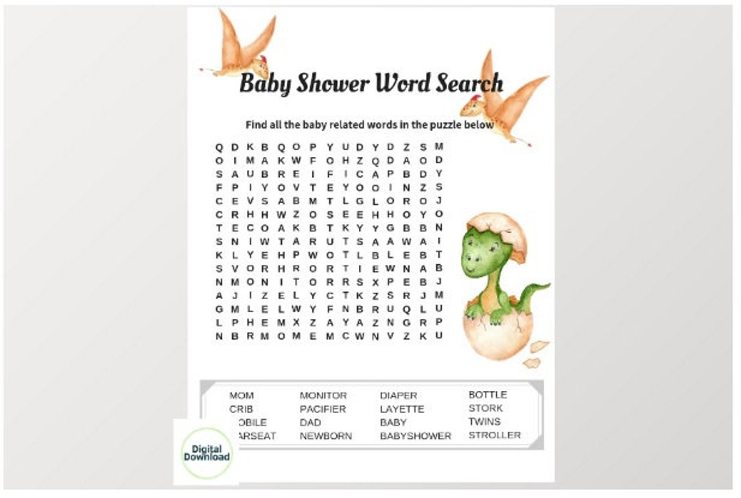 Dinosaur Baby Shower Word Search, Easy Shower Game, Baby Shower ...