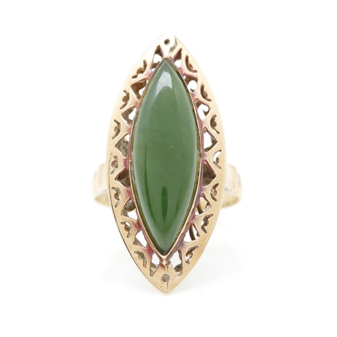 Vintage 14K Yellow Gold Nephrite Ring - Etsy