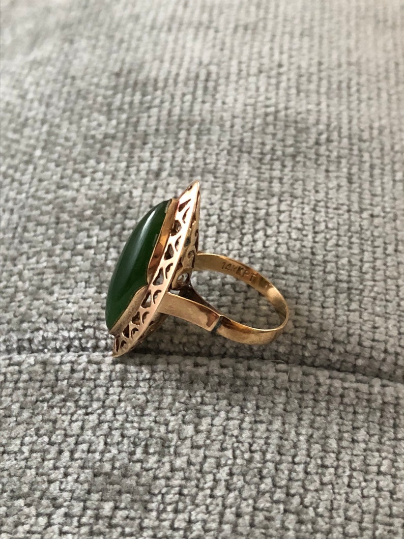 Vintage 14K Yellow Gold Nephrite Ring - Etsy