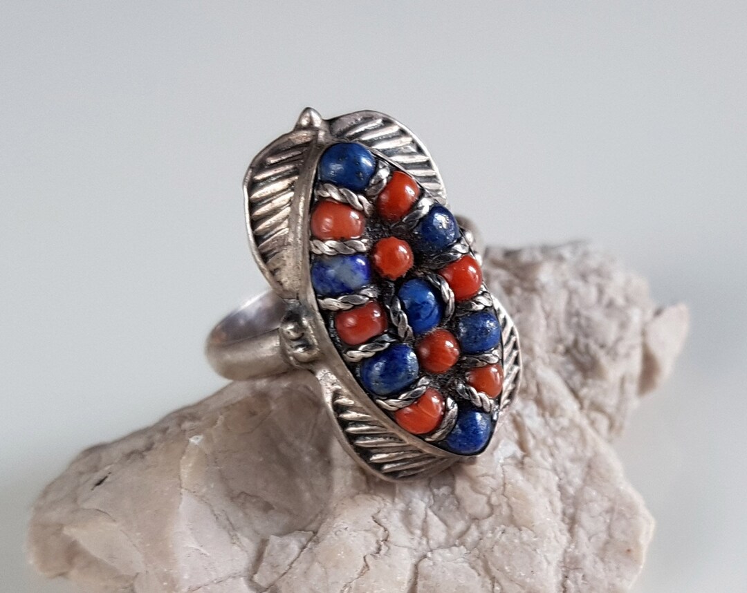 Nepalese Ring, Sterling Silver Ring, Vintage Ring, Natural Stone Ring ...