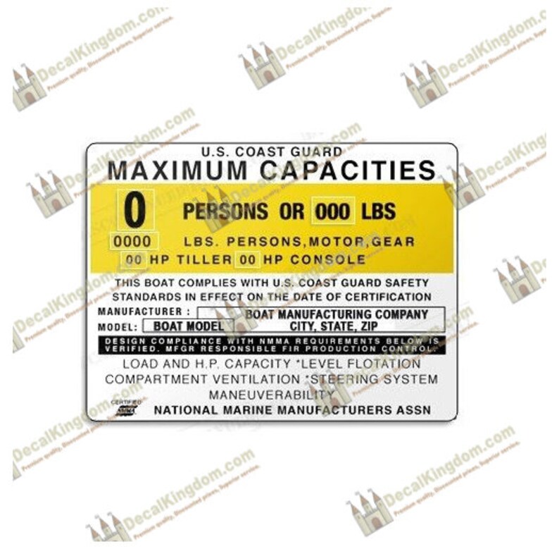 NMMA Capacity Plate Boat Decal Marine Grade Maximum Occupancy Decal ...