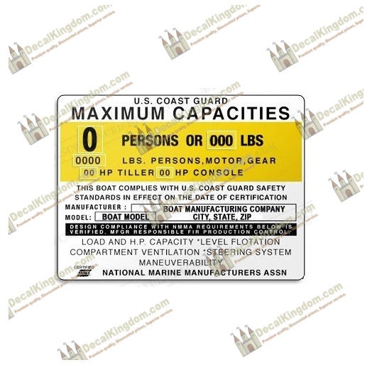 NMMA Capacity Plate Boat Decal Marine Grade Maximum Occupancy Decal ...