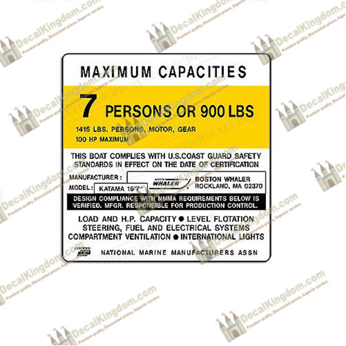 Boston Whaler Capacity Plate Decals Maximum Boat Occupancy (multiple ...