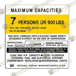 Boston Whaler Capacity Plate Decals Maximum Boat Occupancy (multiple ...