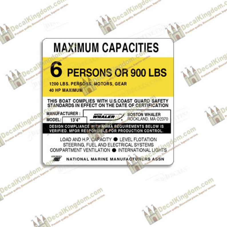 Boston Whaler Capacity Plate Decals Maximum Boat Occupancy (multiple ...