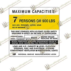 Boston Whaler Capacity Plate Decals Maximum Boat Occupancy (multiple ...